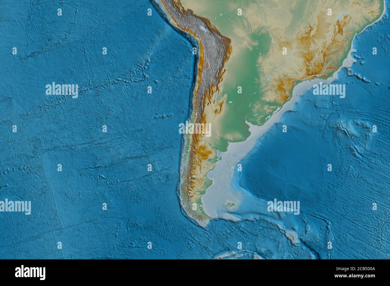 Extended area of Chile. Topographic relief map. 3D rendering Stock Photo - Alamy