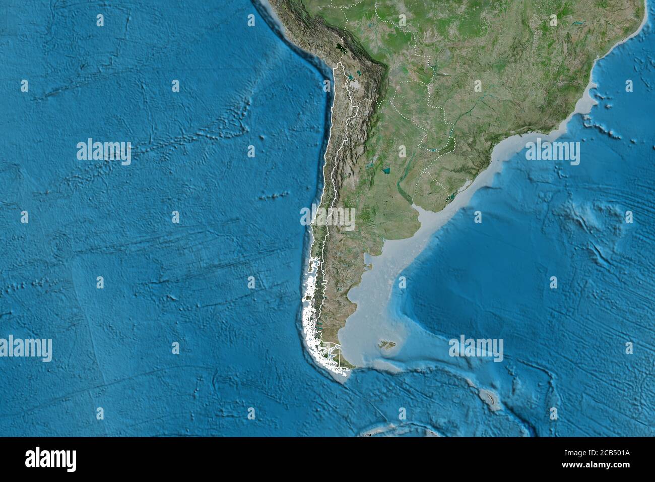Extended area of Chile with country outline, international and regional ...