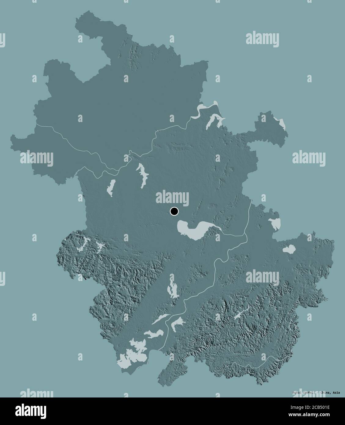 Shape of Anhui, province of China, with its capital isolated on a solid ...