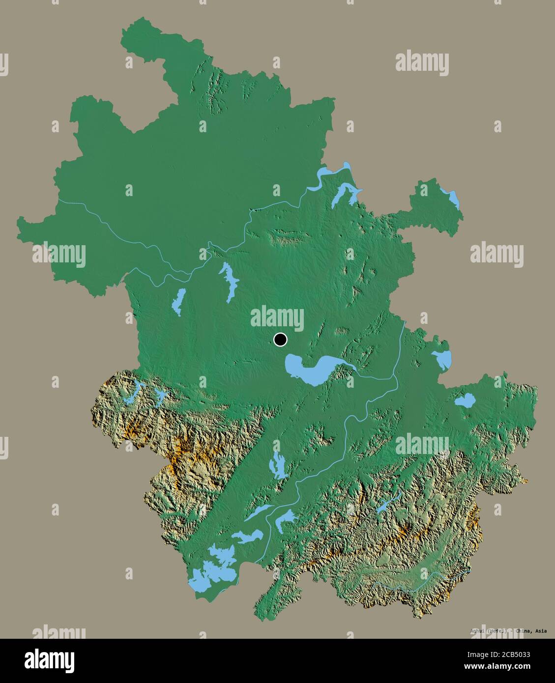 Shape of Anhui, province of China, with its capital isolated on a solid ...