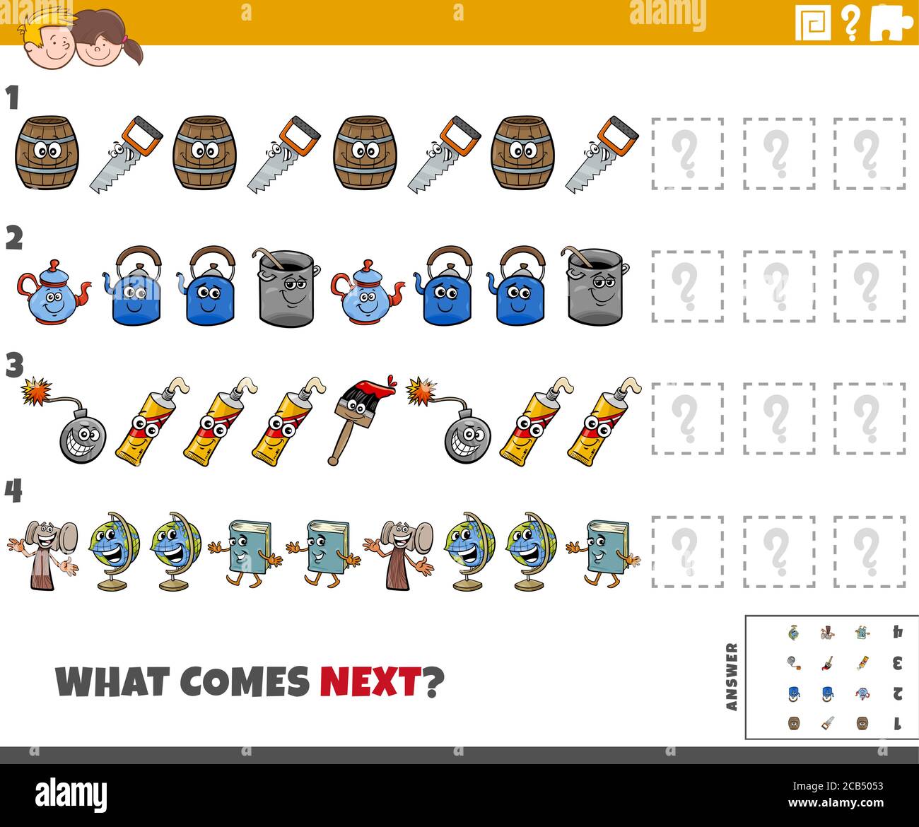 Cartoon Illustration of Completing the Pattern Educational Game for ...