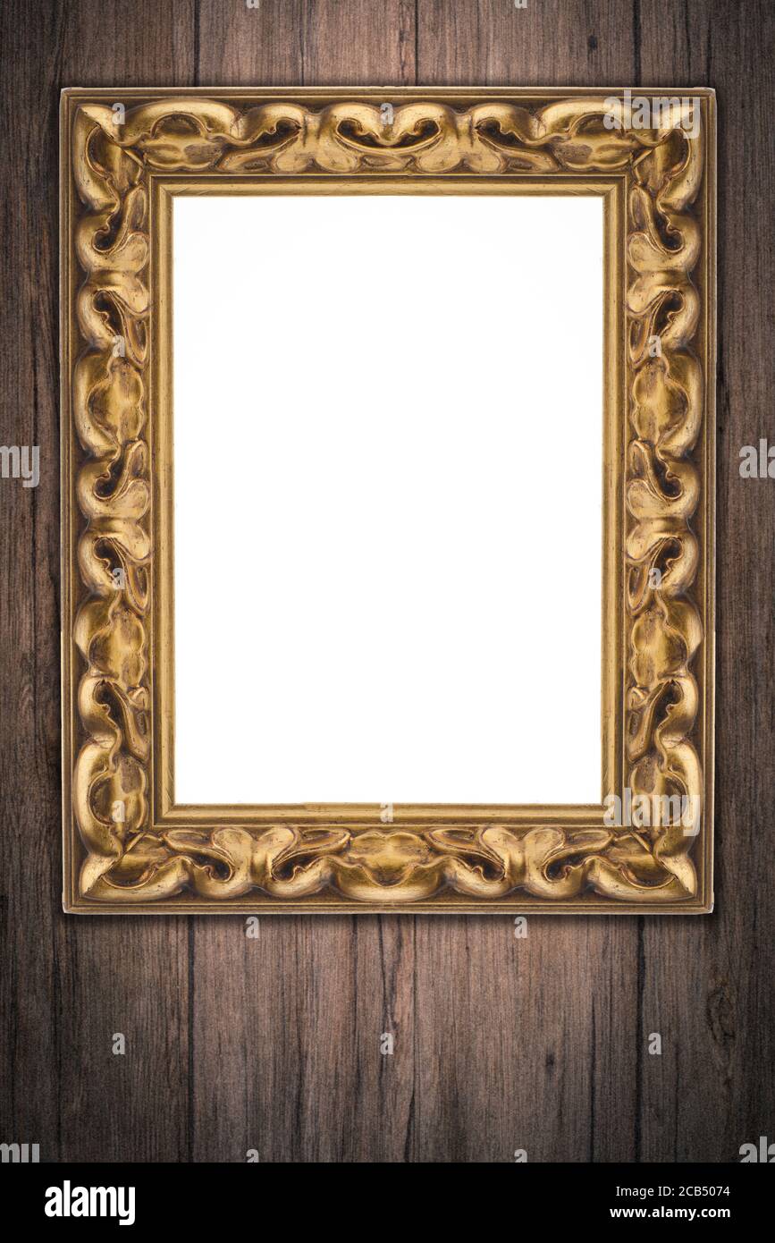 Old picture frame on vintage wood wall Stock Photo - Alamy