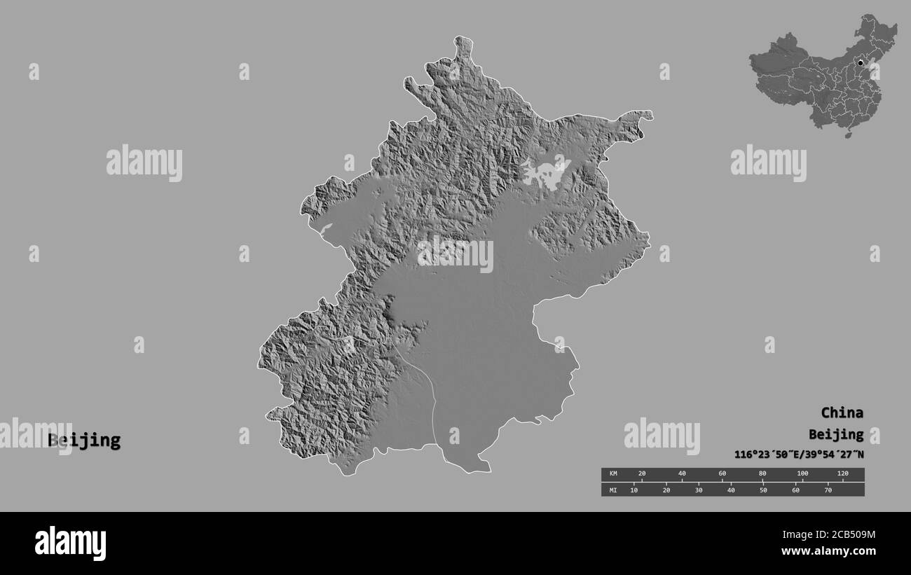 Shape of Beijing, municipality of China, with its capital isolated on ...