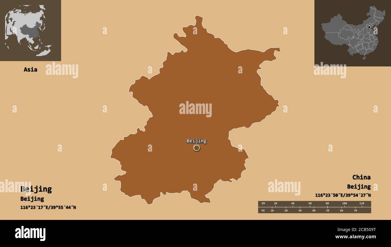 Shape of Beijing, municipality of China, and its capital. Distance ...