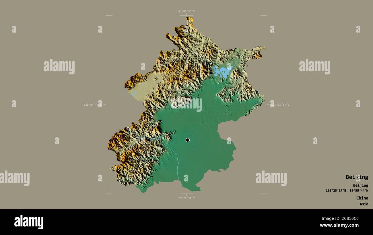 Area of Beijing, municipality of China, isolated on a solid background ...