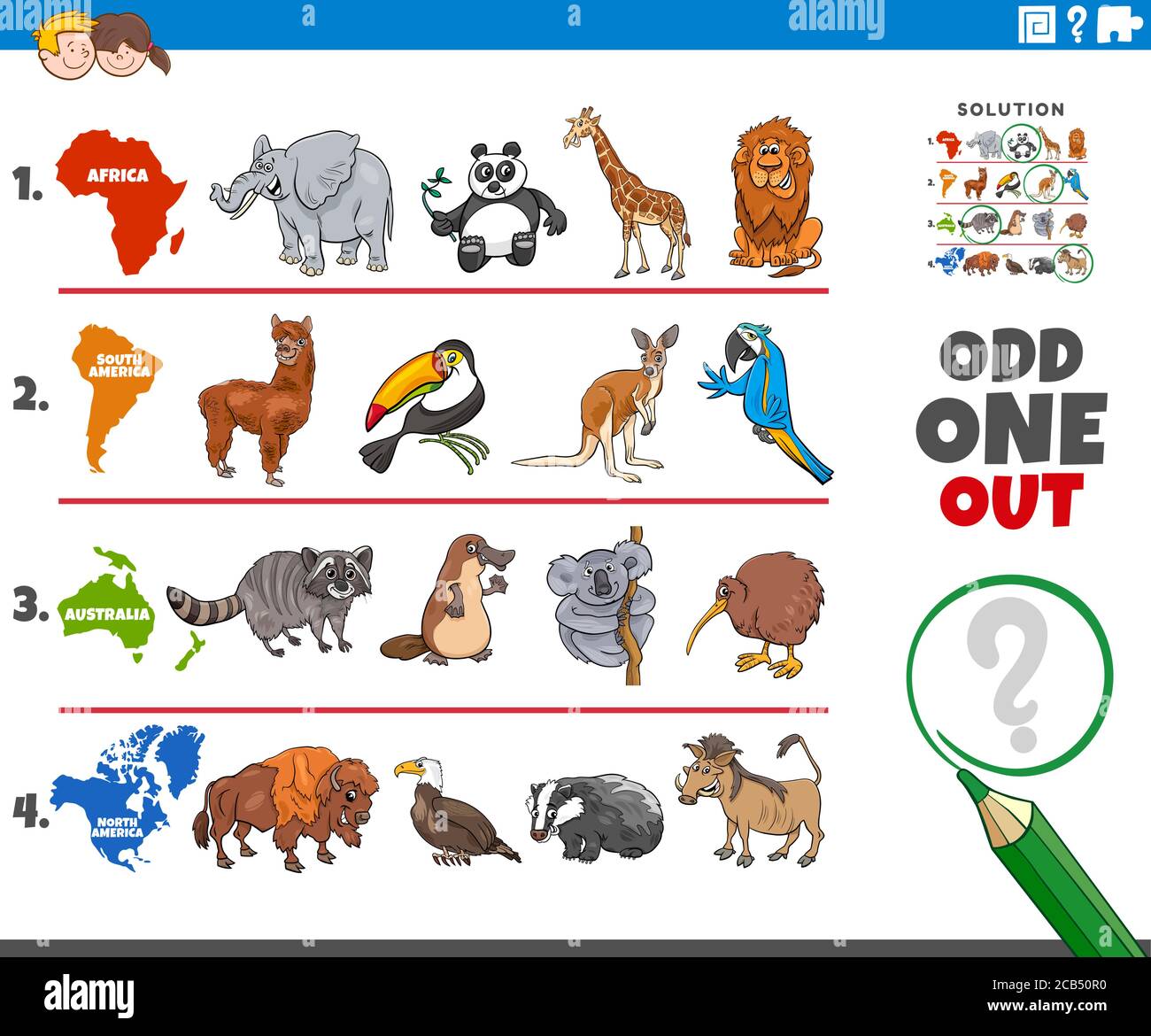Cartoon Illustration of Odd One Oute Picture in a Row Educational Game ...