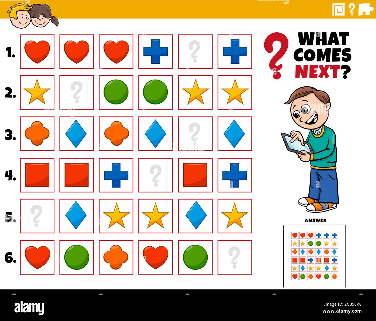 Cartoon Illustration of Completing the Pattern in the Rows Educational ...