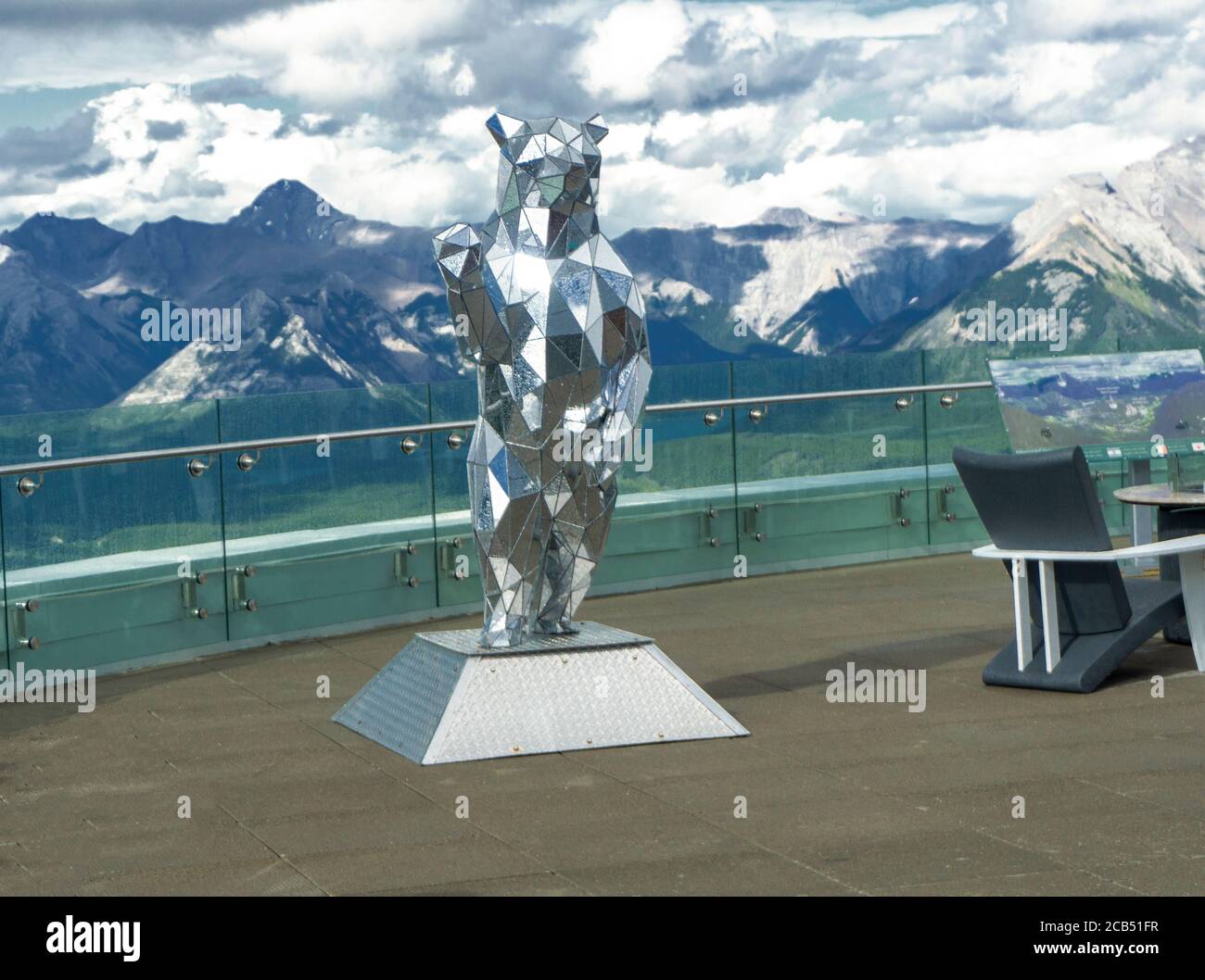 The mirror bear statue at the summit building on Sulphur Mountain in ...
