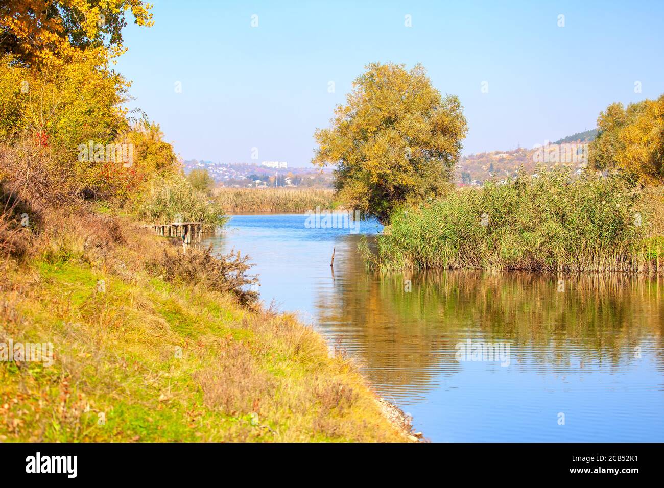 Early Autumn Scenery with Lake . Fishing in the fall season Stock Photo ...