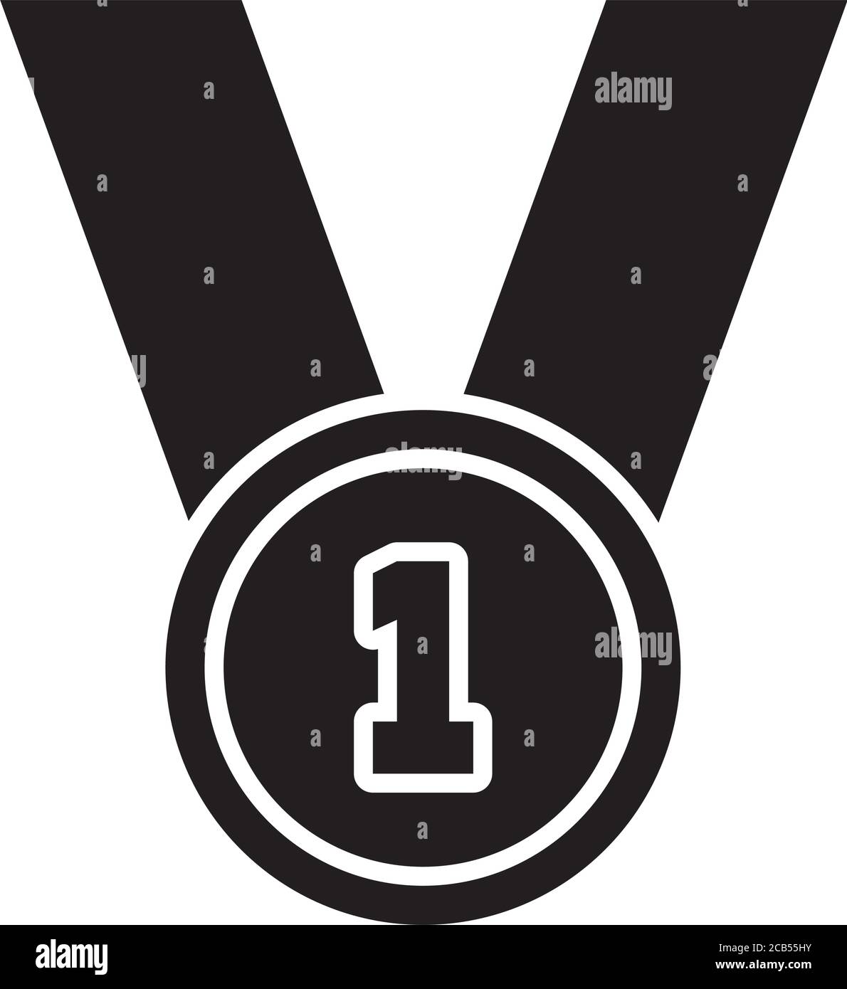number one medal icon over white background, silhouette style, vector ...