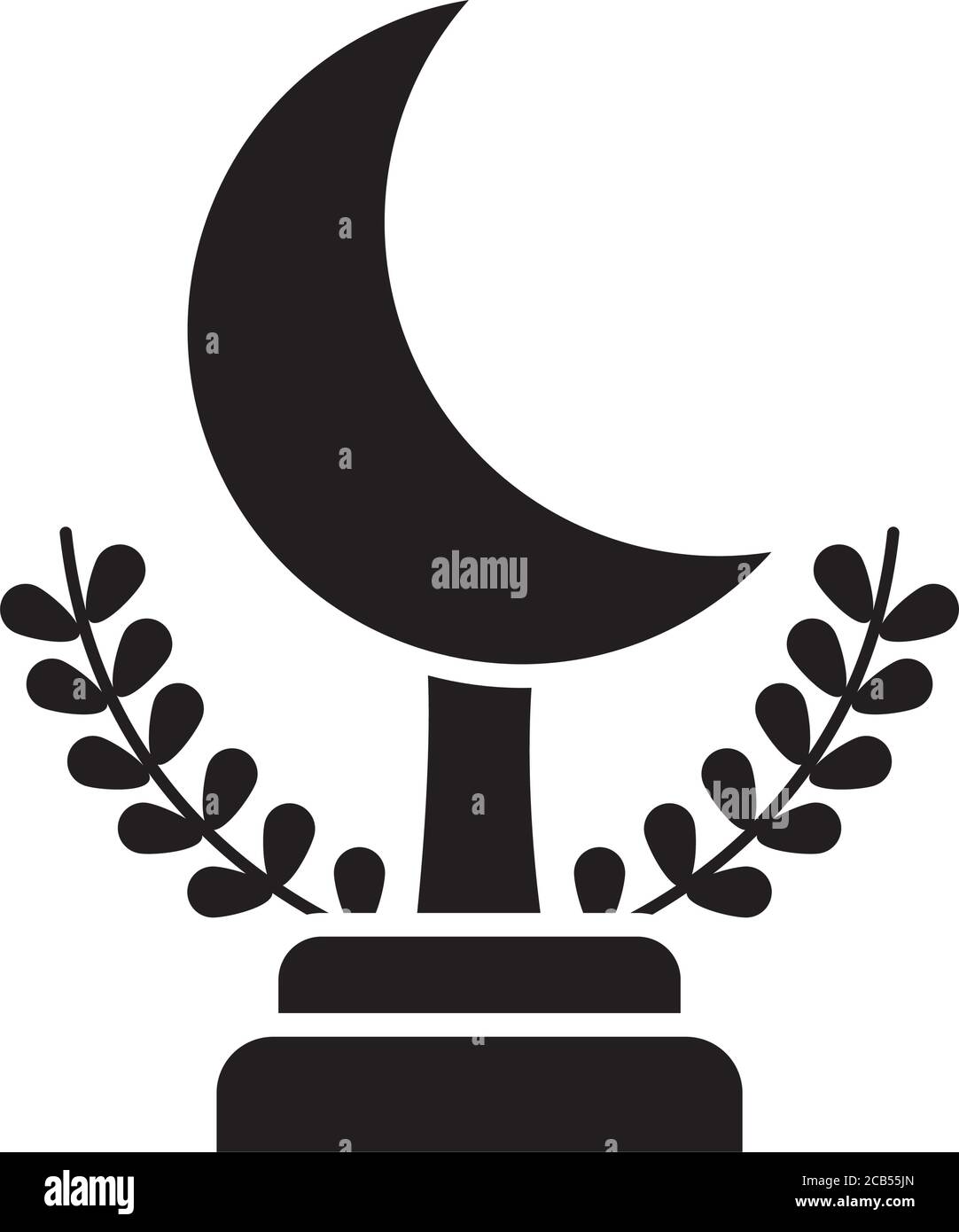 moon and leaves wreath trophy icon over white background, silhouette ...