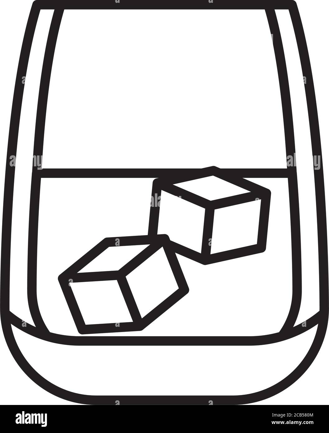 glass of whisky on the rocks icon over white background, line style ...