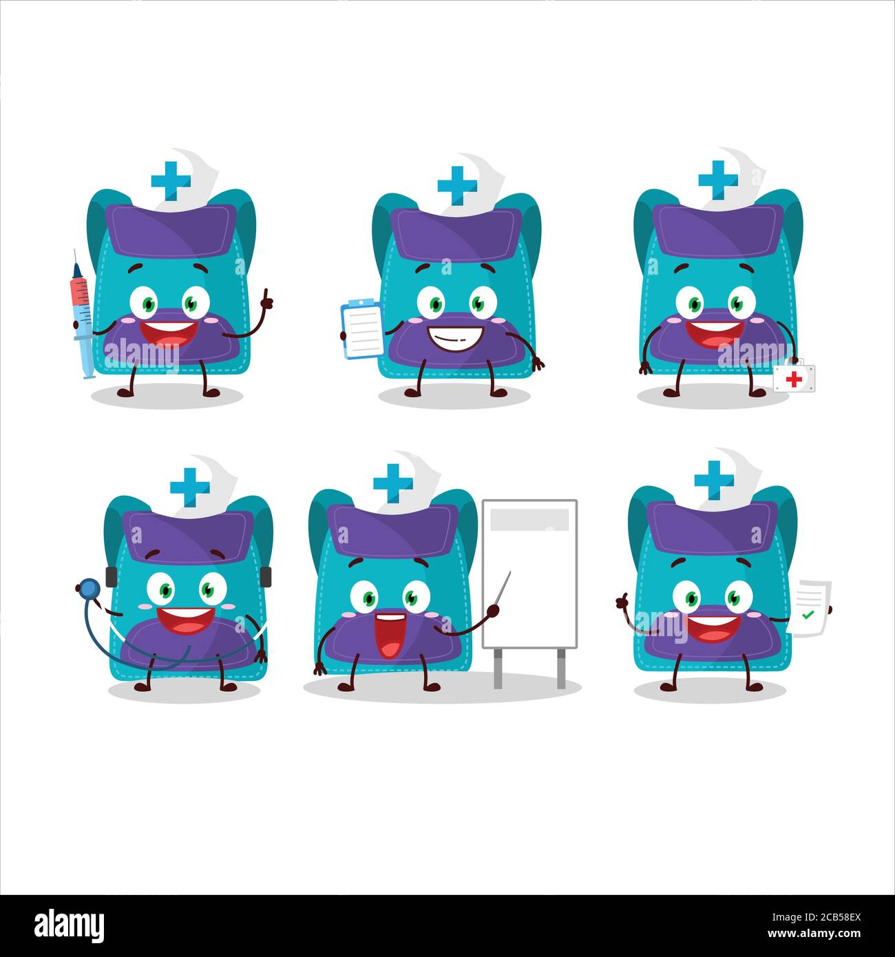 Doctor profession emoticon with blue bag cartoon character Stock Vector ...