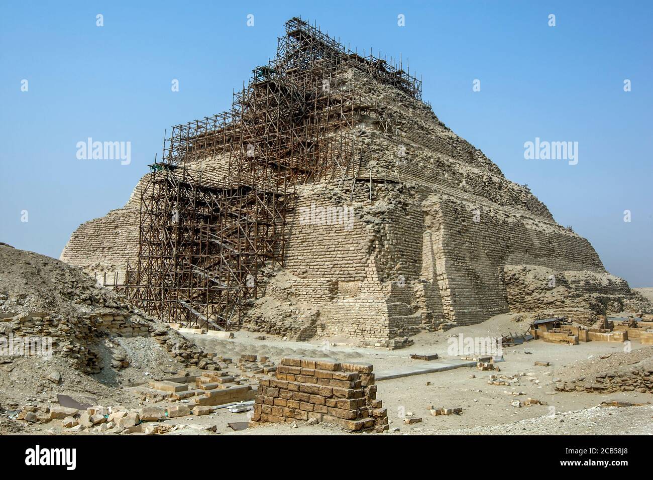 Scaffolding erected adjacent to the Step Pyramid (Pyramid of Djoser) at ...