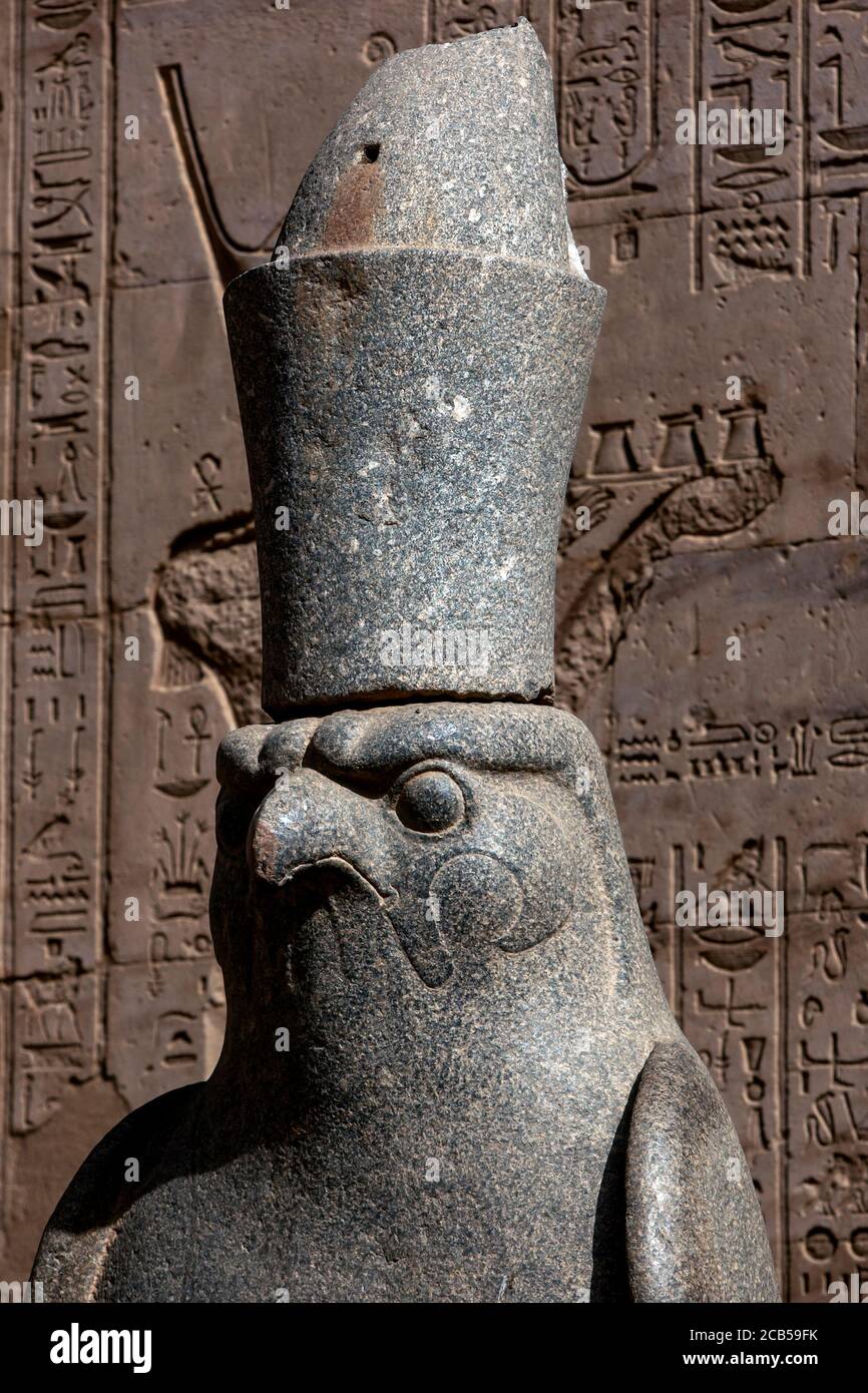 One of the carved granite statues of Horus the falcon god at the giant ...