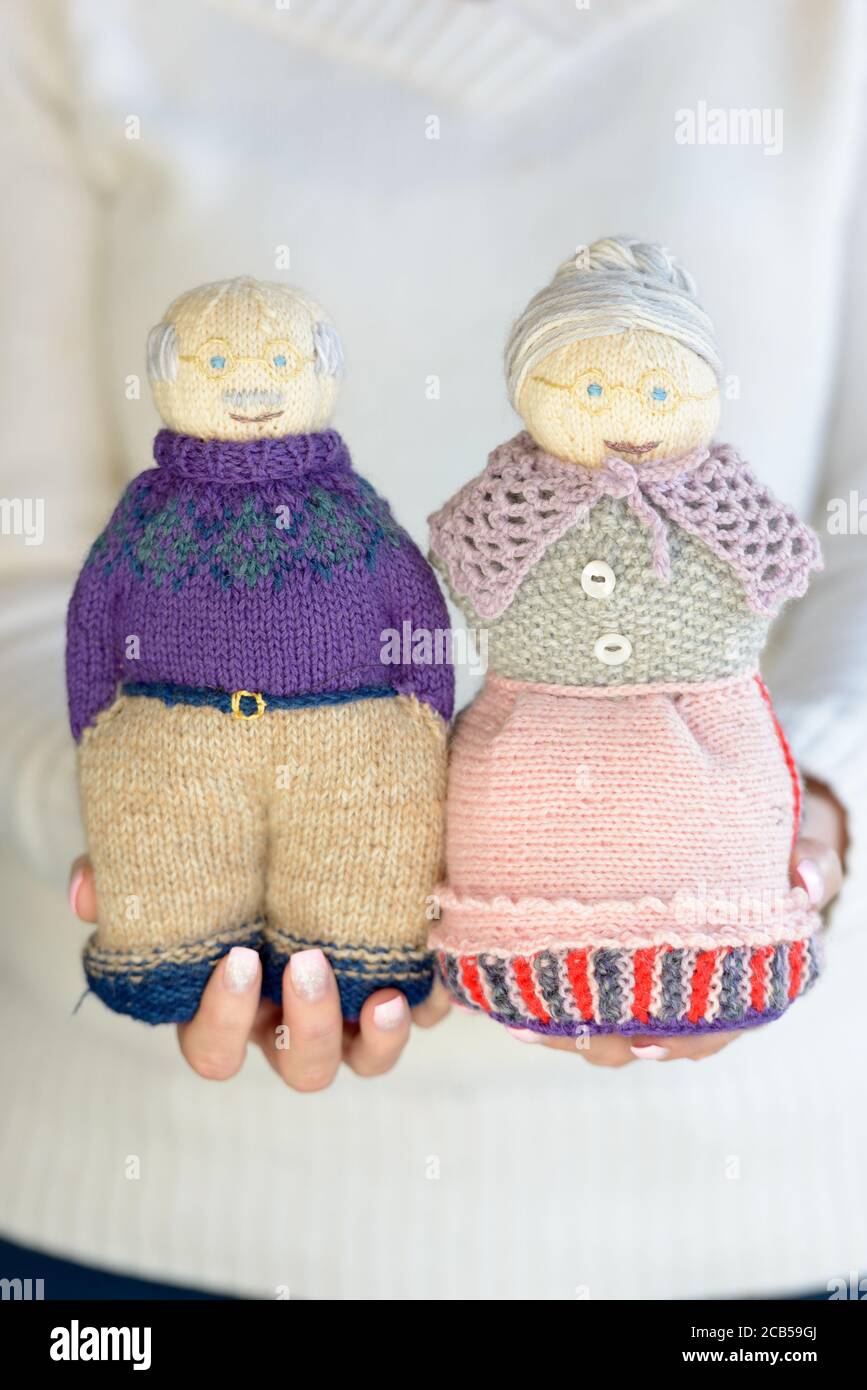 Portrait of knitted and handmade stuffed dolls Stock Photo - Alamy