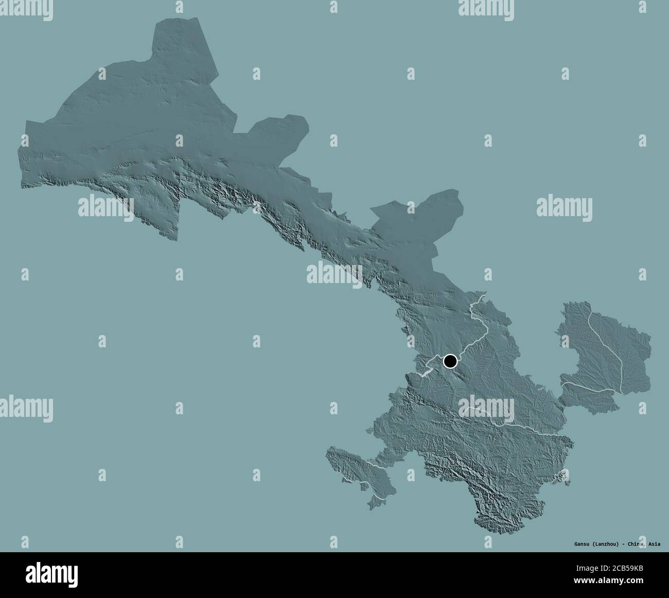 Shape of Gansu, province of China, with its capital isolated on a solid ...