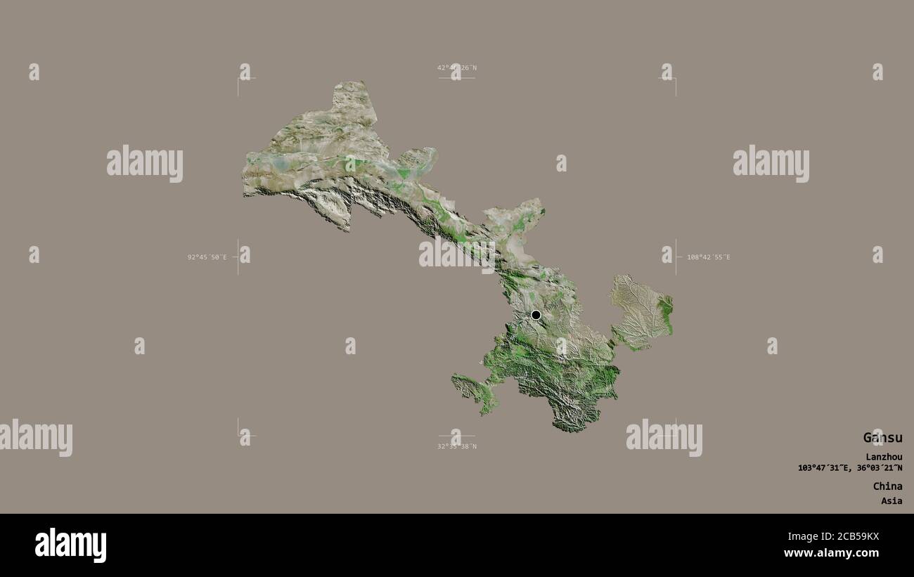 Area of Gansu, province of China, isolated on a solid background in a ...