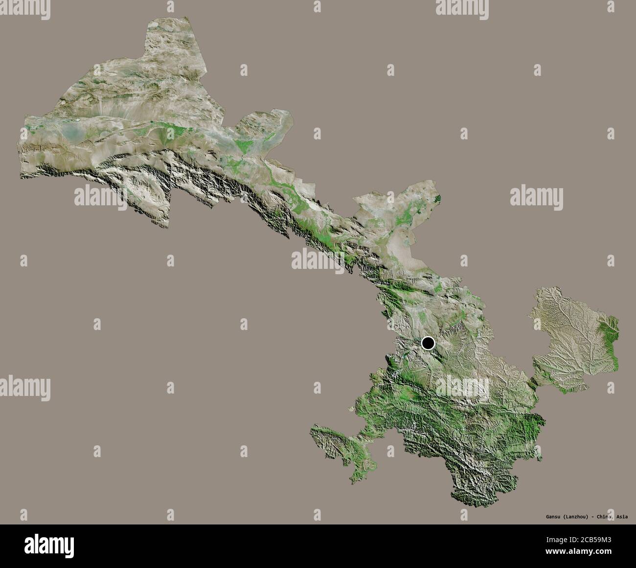 Shape of Gansu, province of China, with its capital isolated on a solid ...