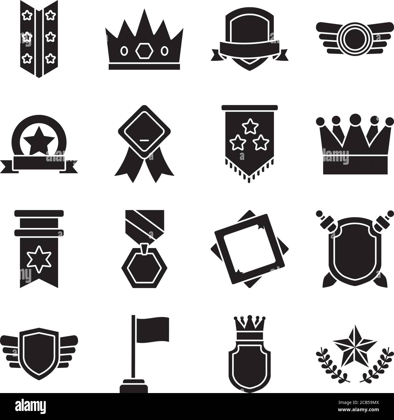 Icon Set Of Badges And Shields Over White Background Silhouette Style