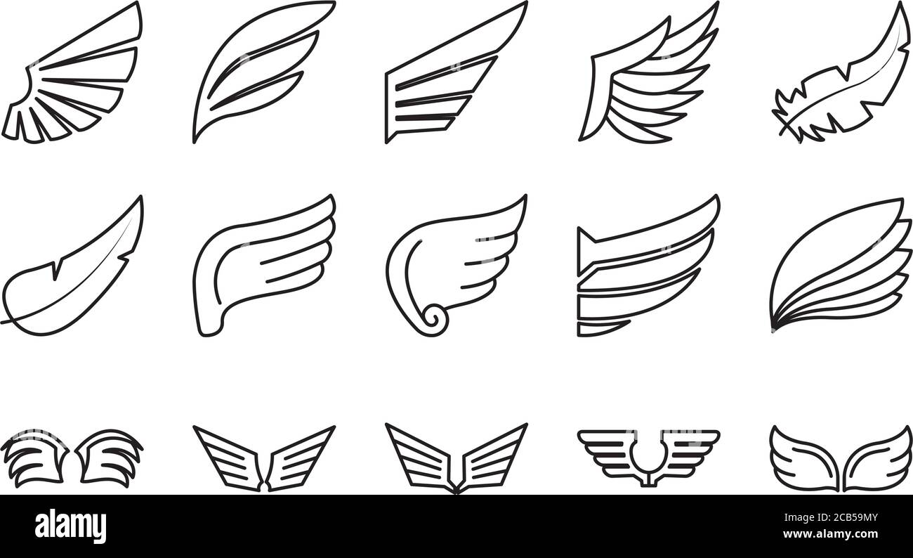 icon set of wings and falcon wings over white background, line style ...