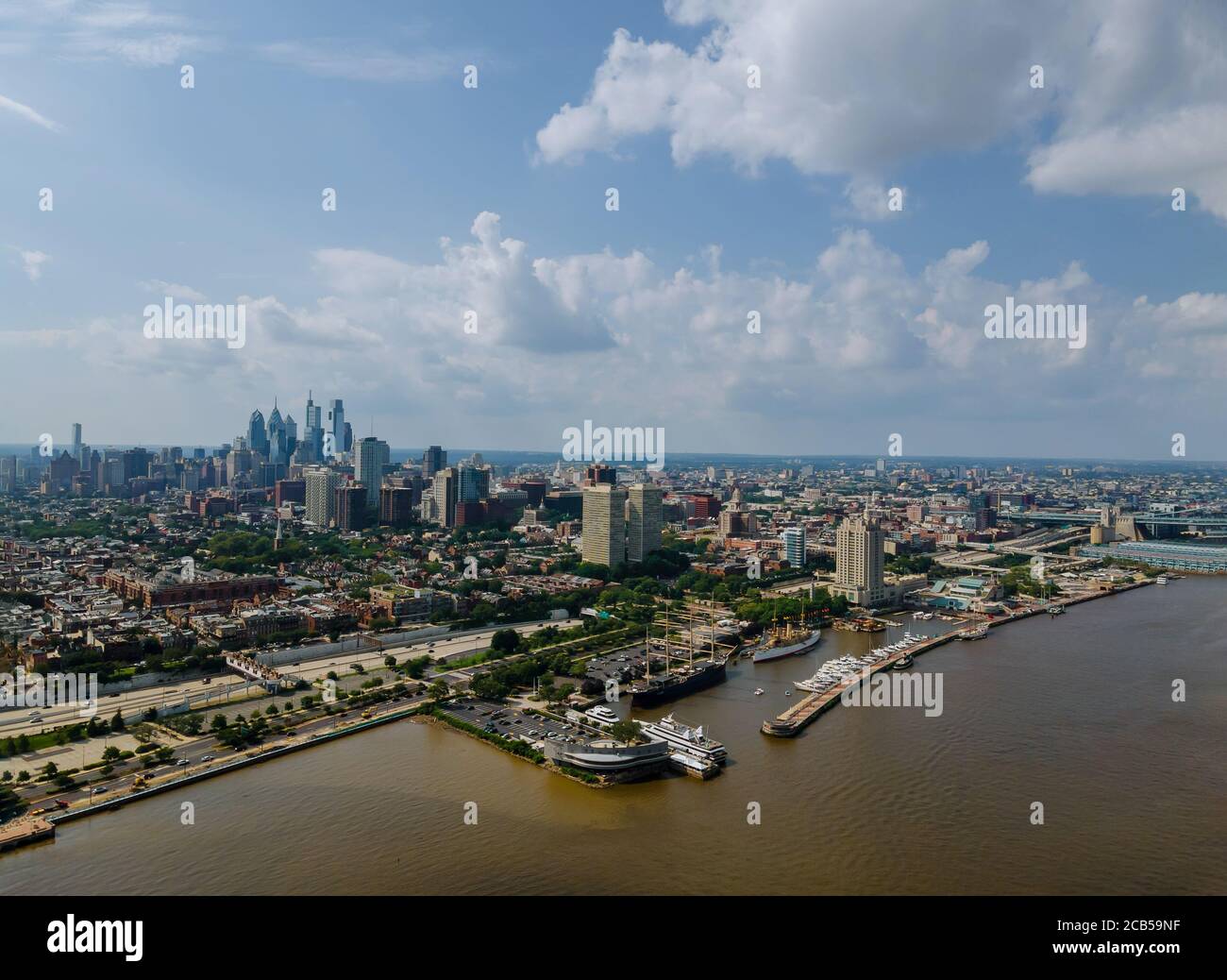 Aerial view over the Philadelphia downtown center city scenic cityscape ...