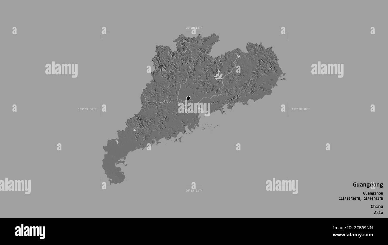 Area of Guangdong, province of China, isolated on a solid background in ...