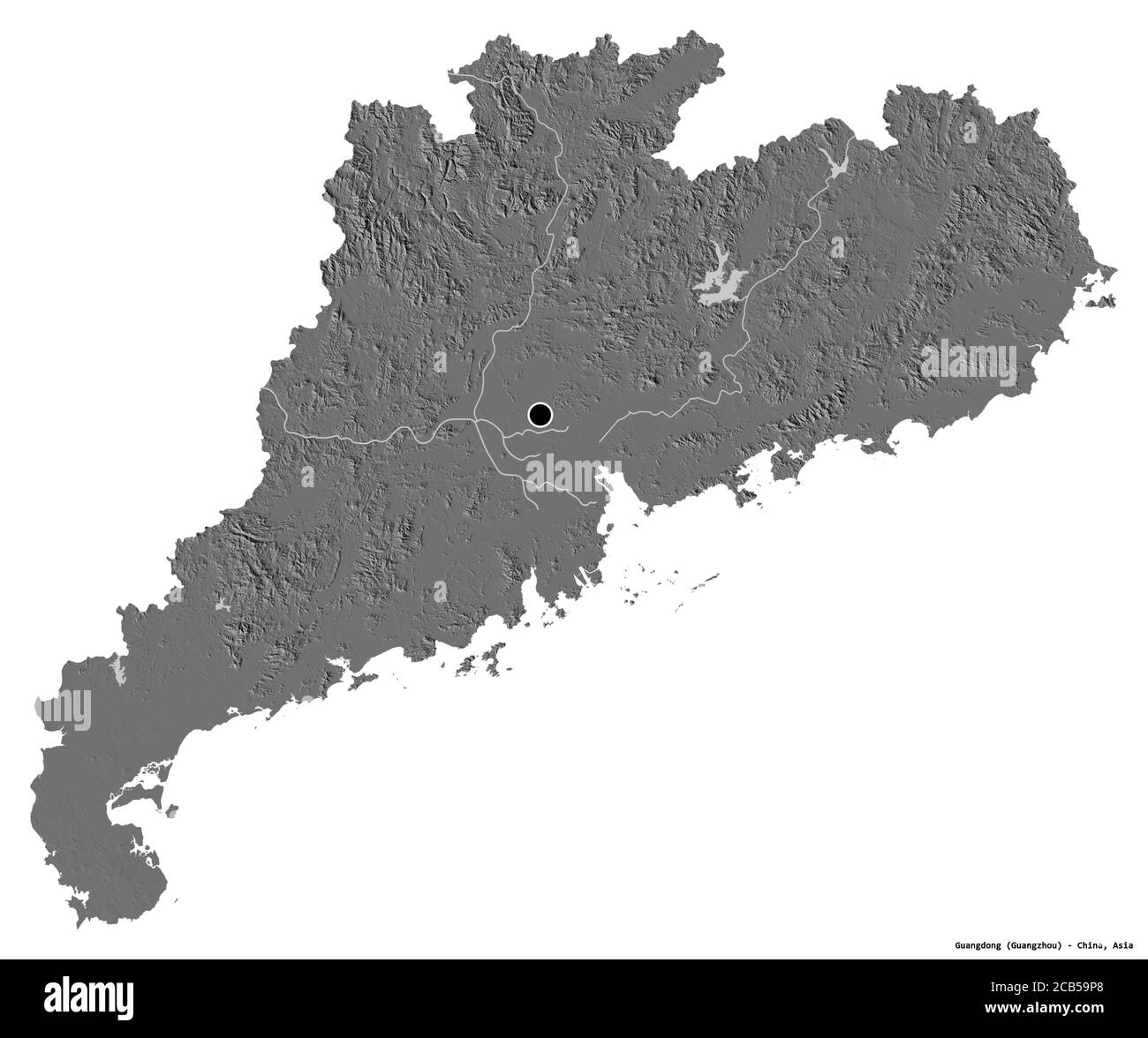 Shape of Guangdong, province of China, with its capital isolated on ...