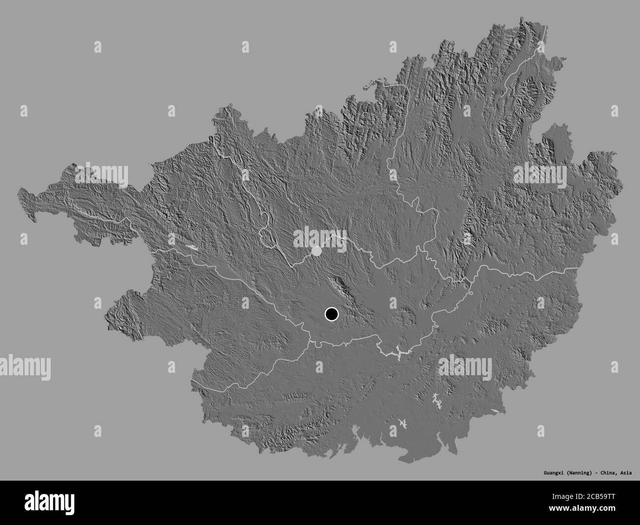 Shape of Guangxi, autonomous region of China, with its capital isolated ...
