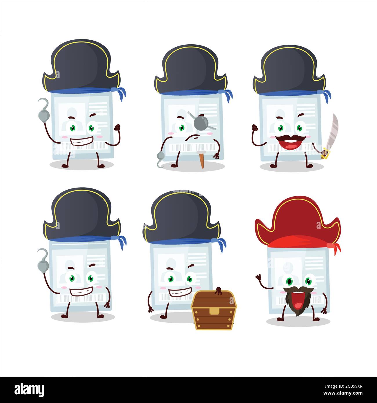 Cartoon character of id card with various pirates emoticons Stock ...