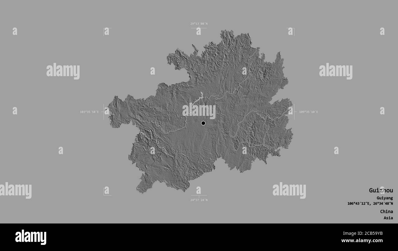Area of Guizhou, province of China, isolated on a solid background in a ...