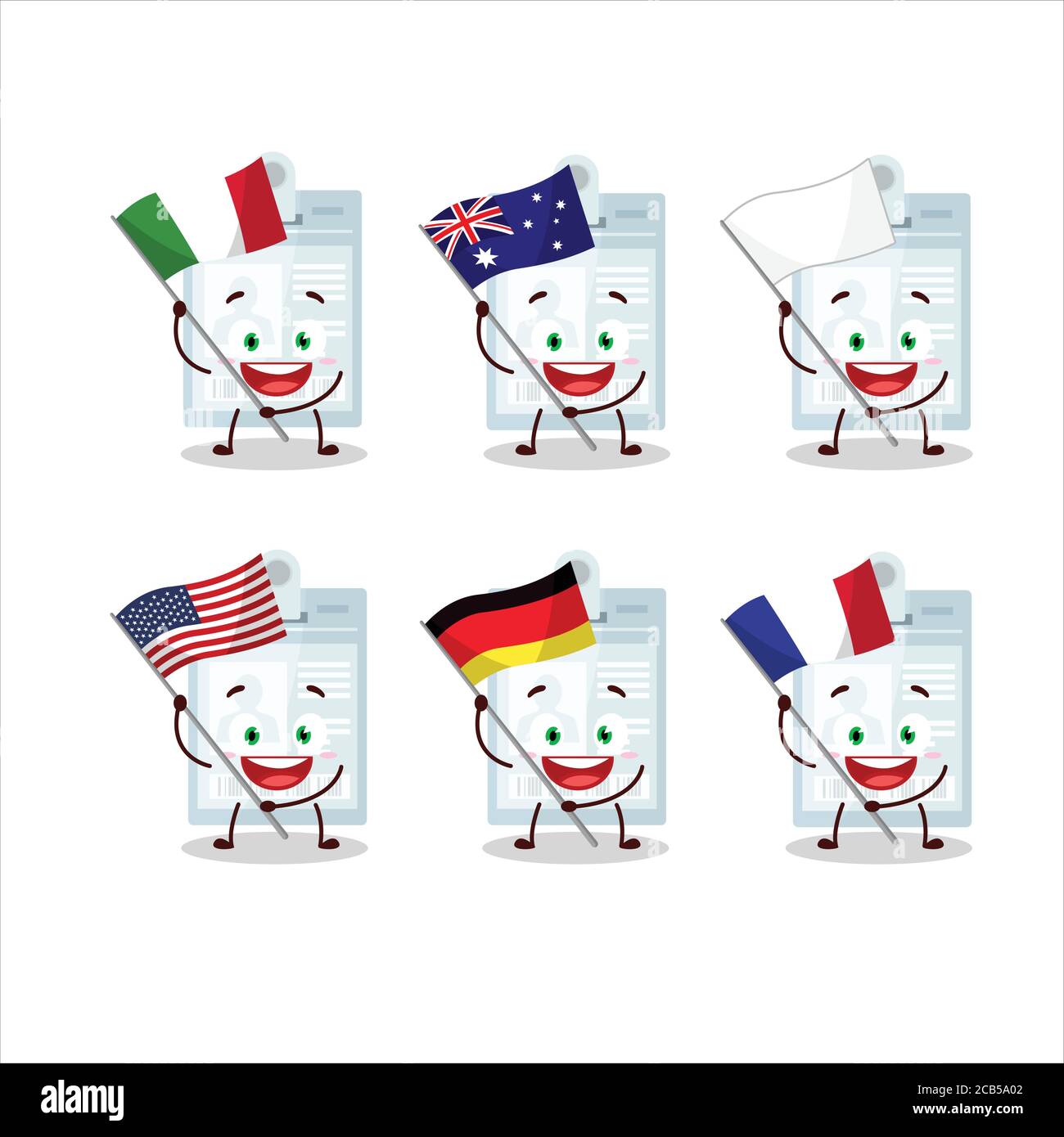 ID card cartoon character bring the flags of various countries Stock ...