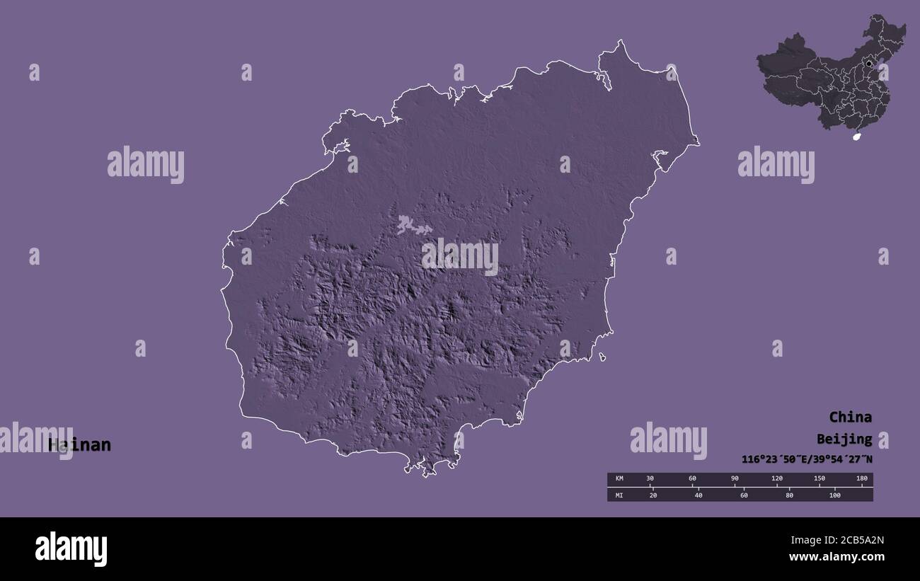 Shape of Hainan, province of China, with its capital isolated on solid ...