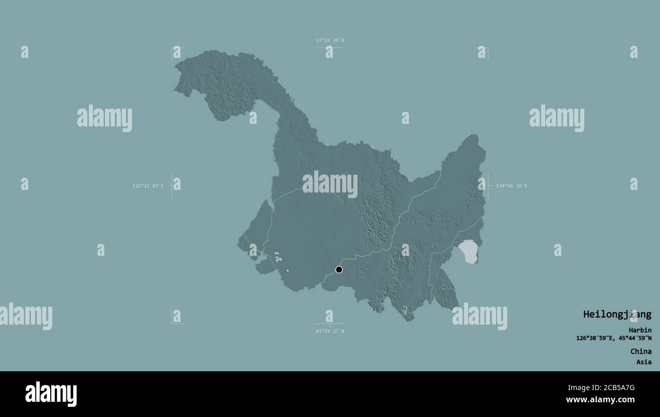 Area of Heilongjiang, province of China, isolated on a solid background ...