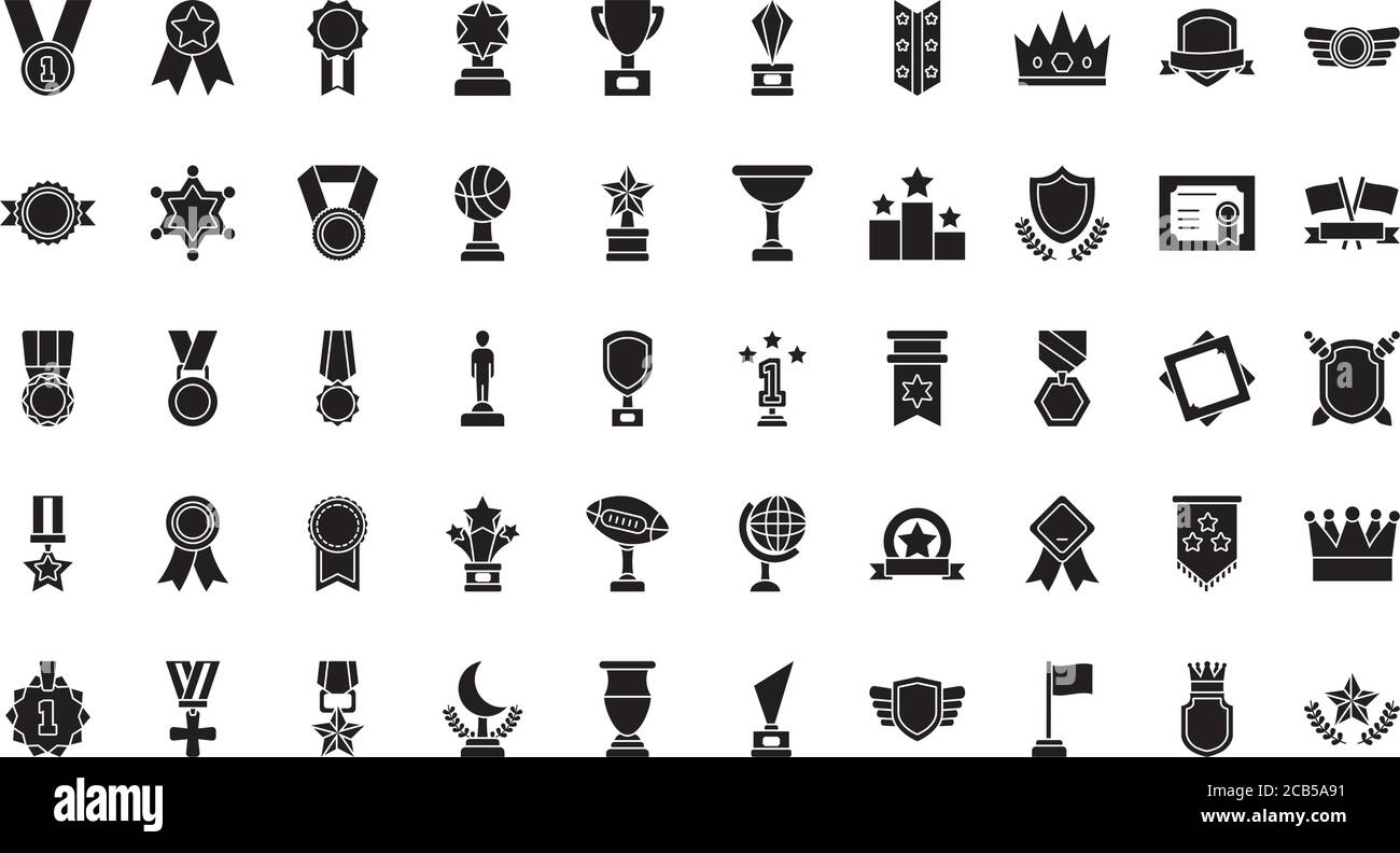 crowns and badge icon set over white background, silhouette style ...