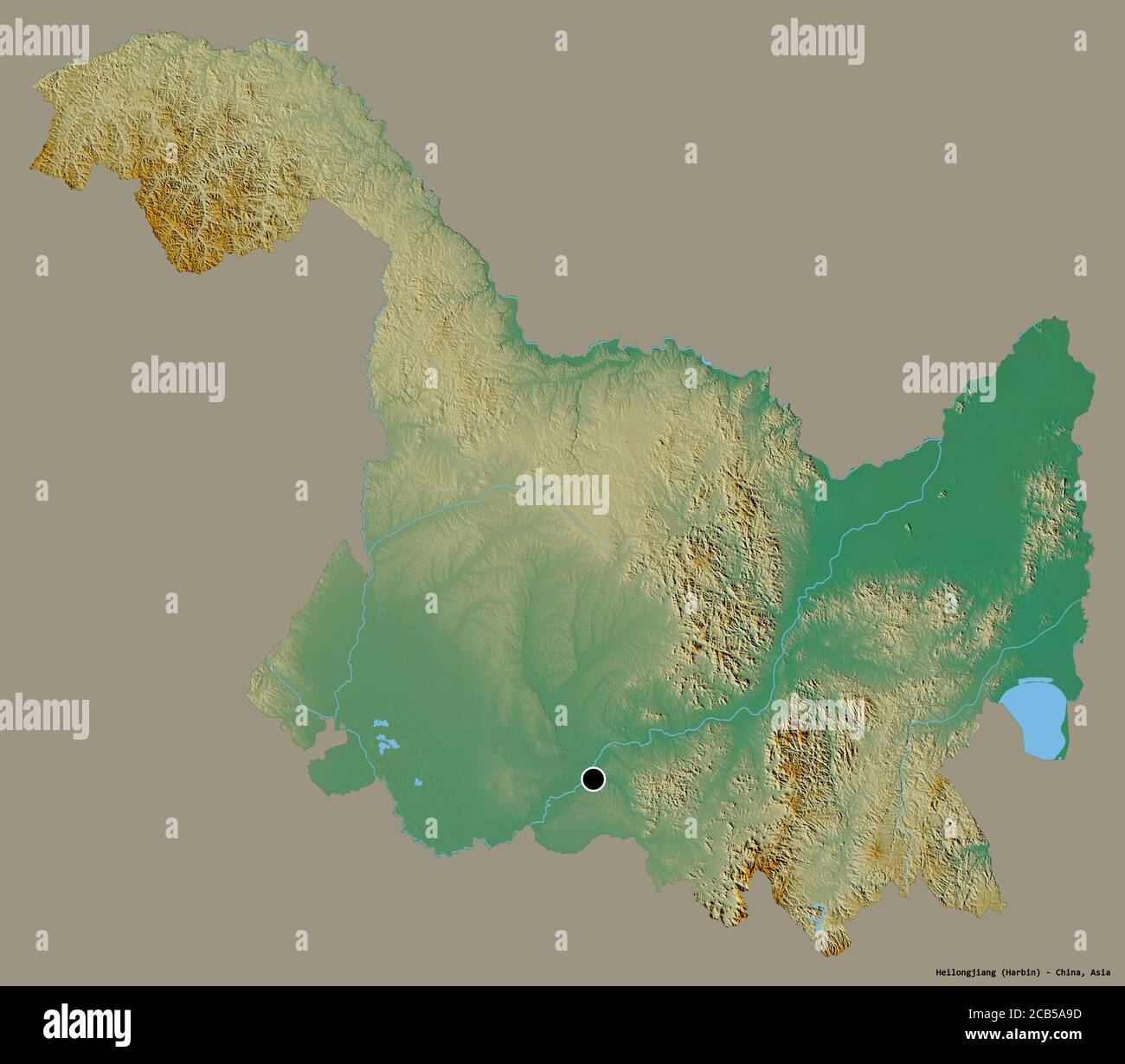 Shape of Heilongjiang, province of China, with its capital isolated on ...