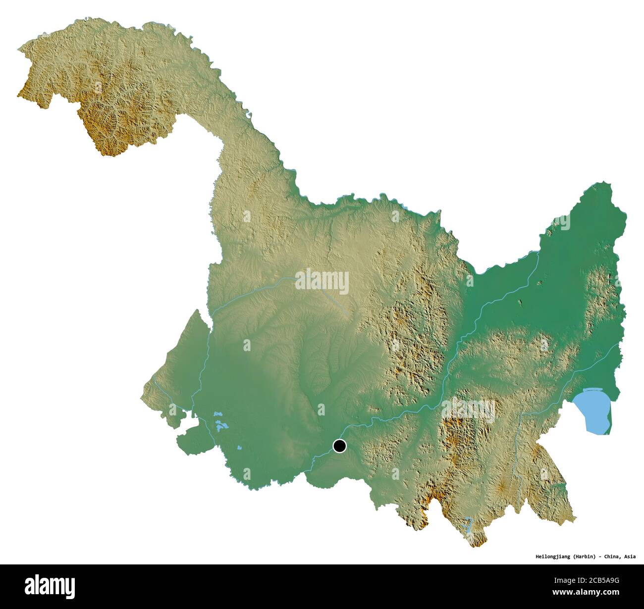 Shape of Heilongjiang, province of China, with its capital isolated on ...