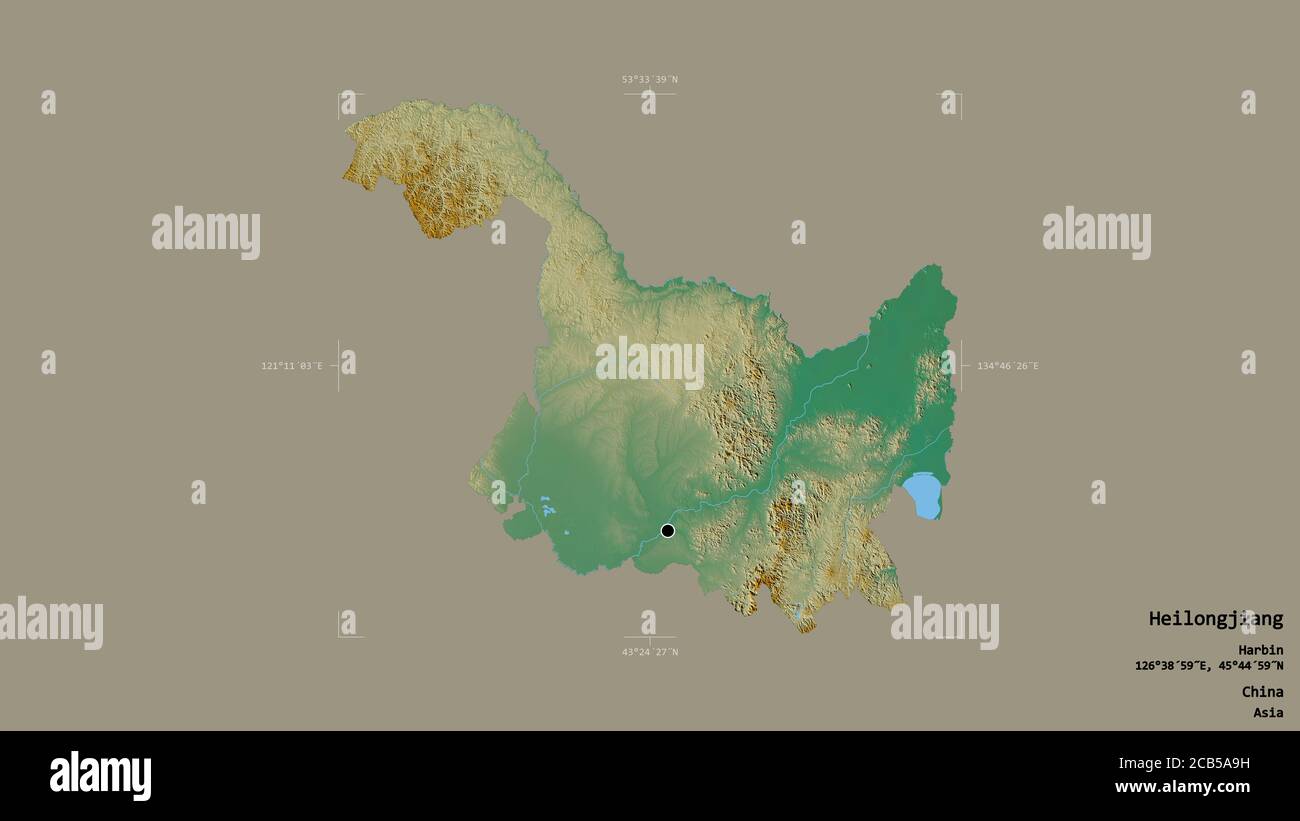 Area of Heilongjiang, province of China, isolated on a solid background ...