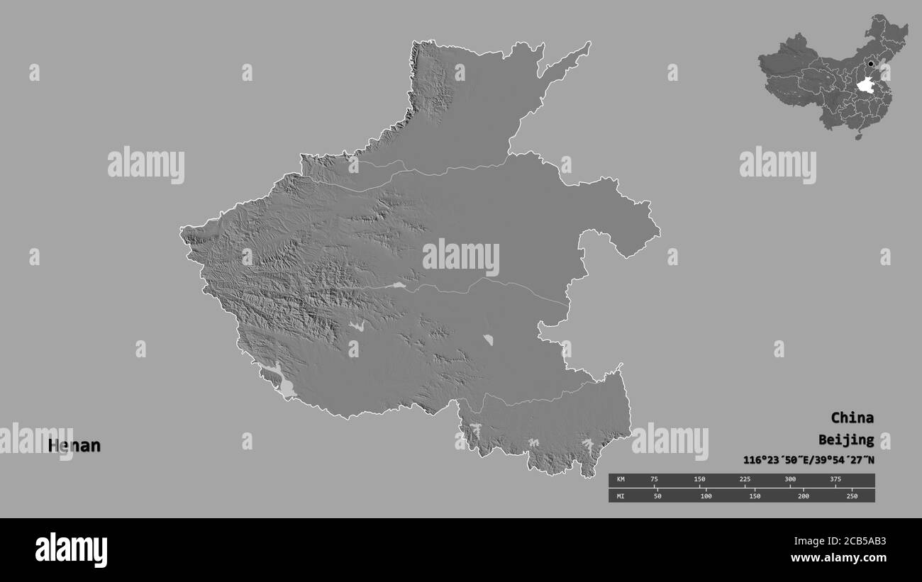 Shape of Henan, province of China, with its capital isolated on solid ...
