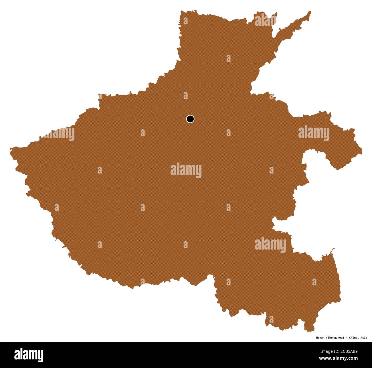 Shape of Henan, province of China, with its capital isolated on white ...