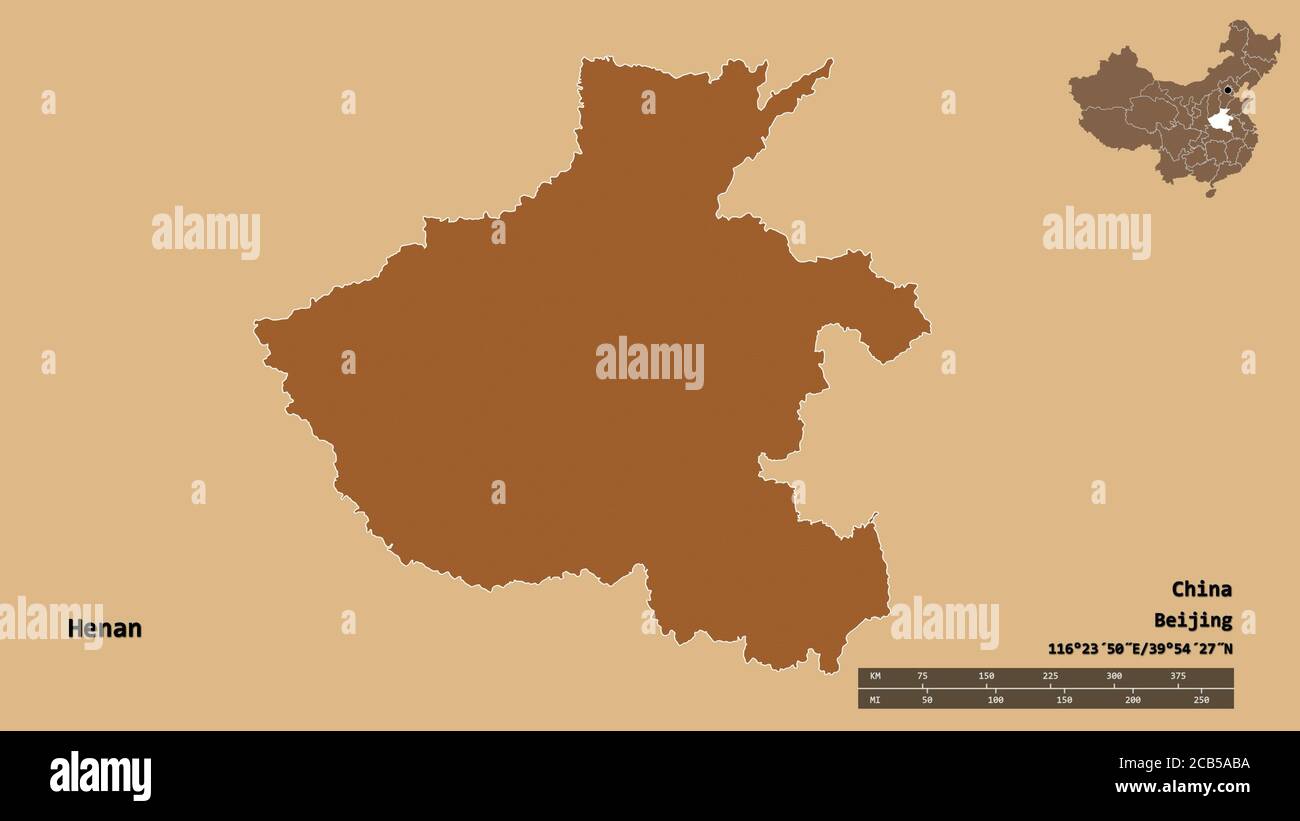 Shape of Henan, province of China, with its capital isolated on solid ...