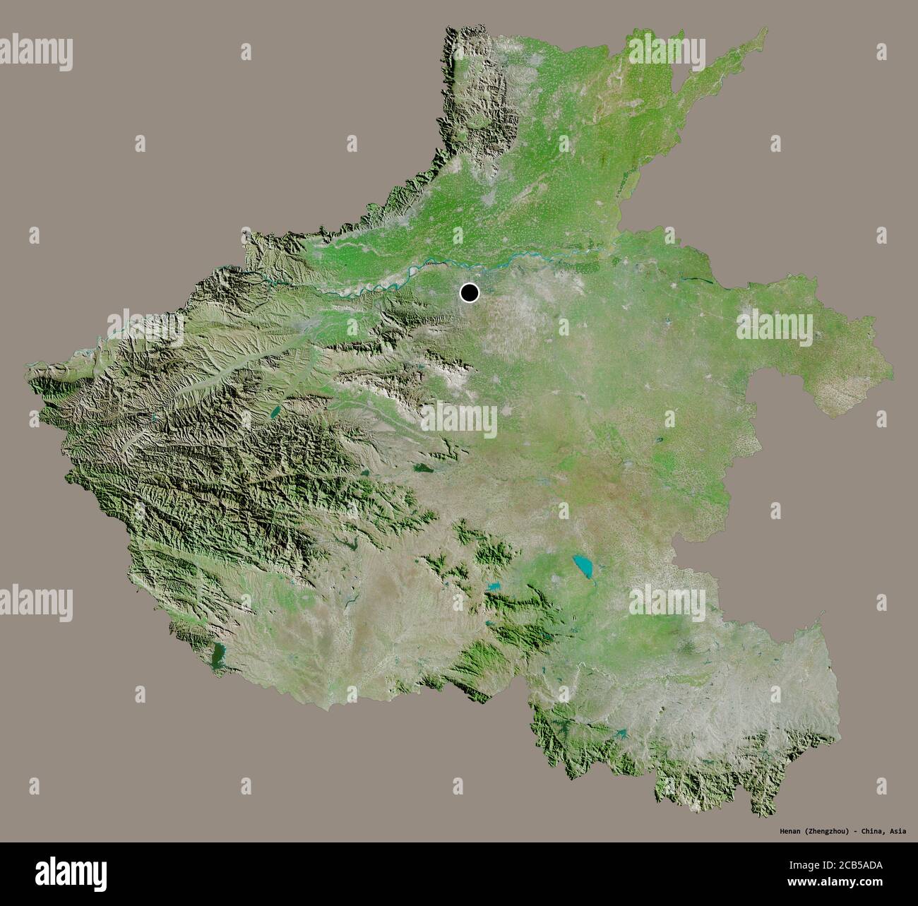 Shape of Henan, province of China, with its capital isolated on a solid ...