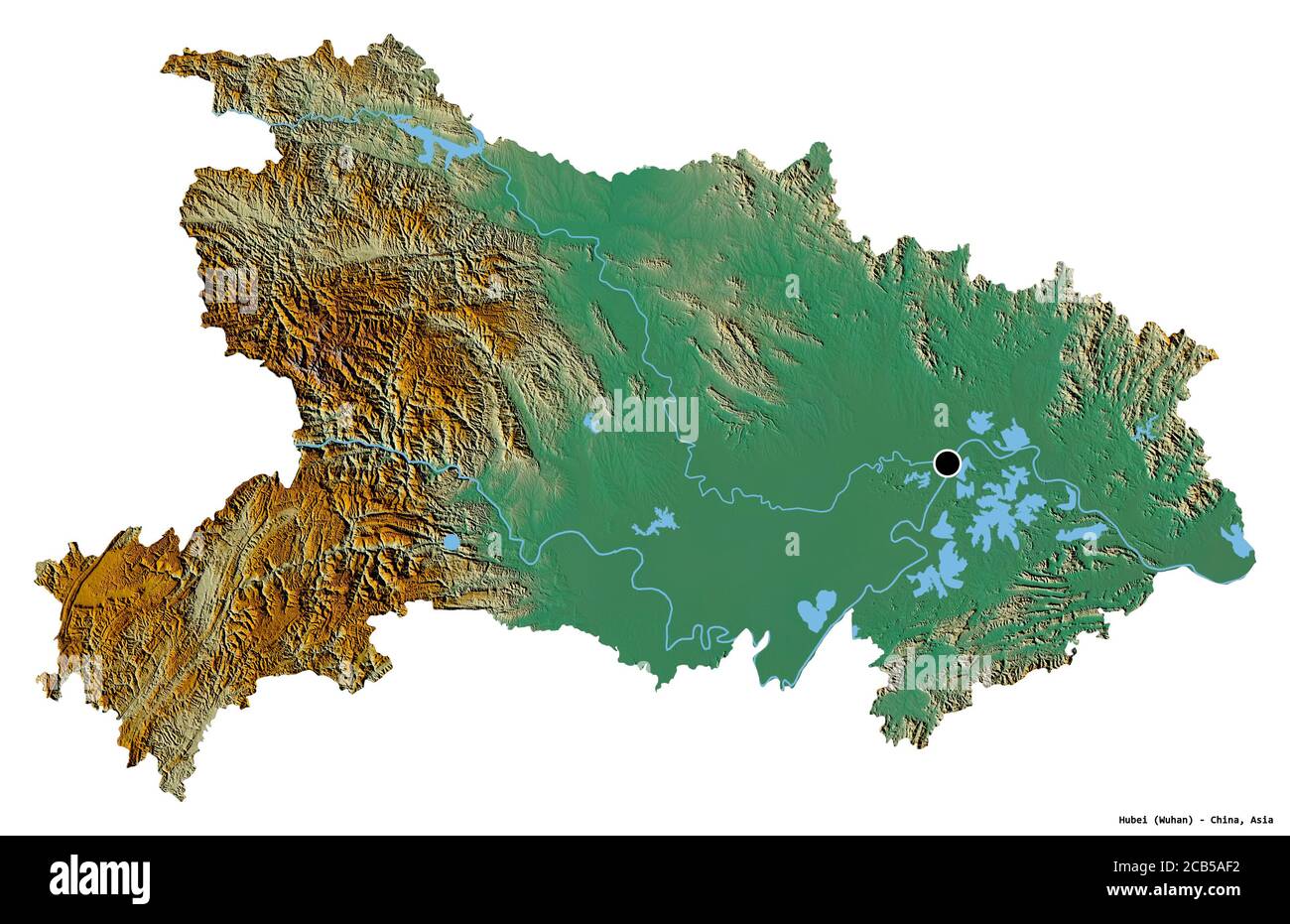 Shape of Hubei, province of China, with its capital isolated on white ...
