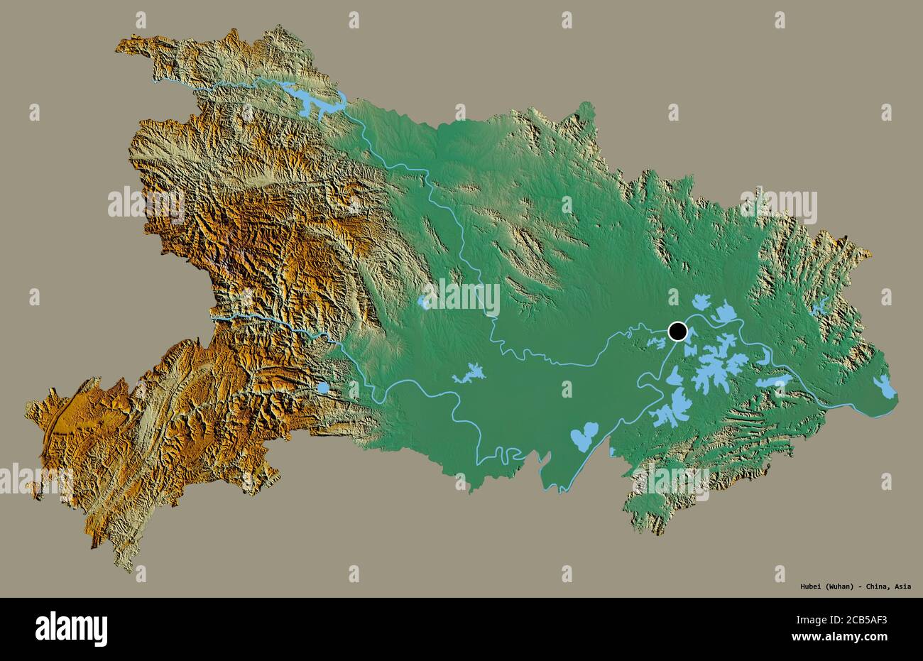 Shape of Hubei, province of China, with its capital isolated on a solid ...
