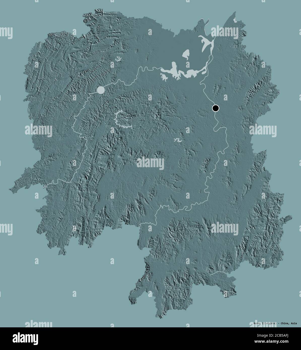 Shape of Hunan, province of China, with its capital isolated on a solid ...