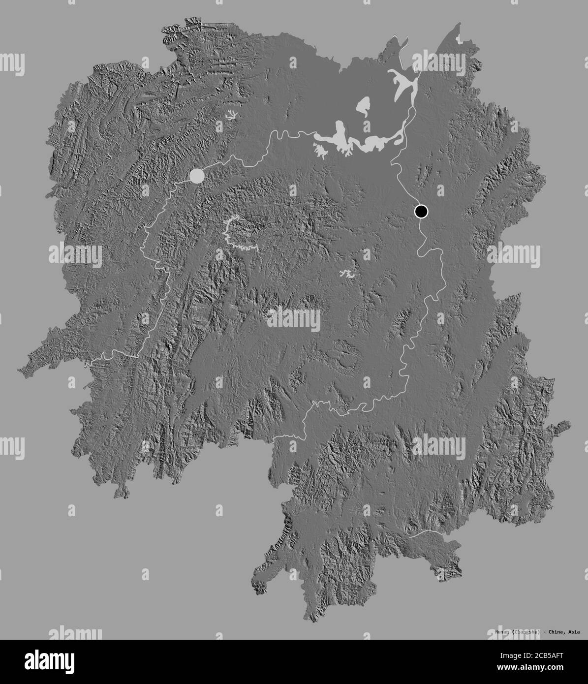 Shape of Hunan, province of China, with its capital isolated on a solid ...