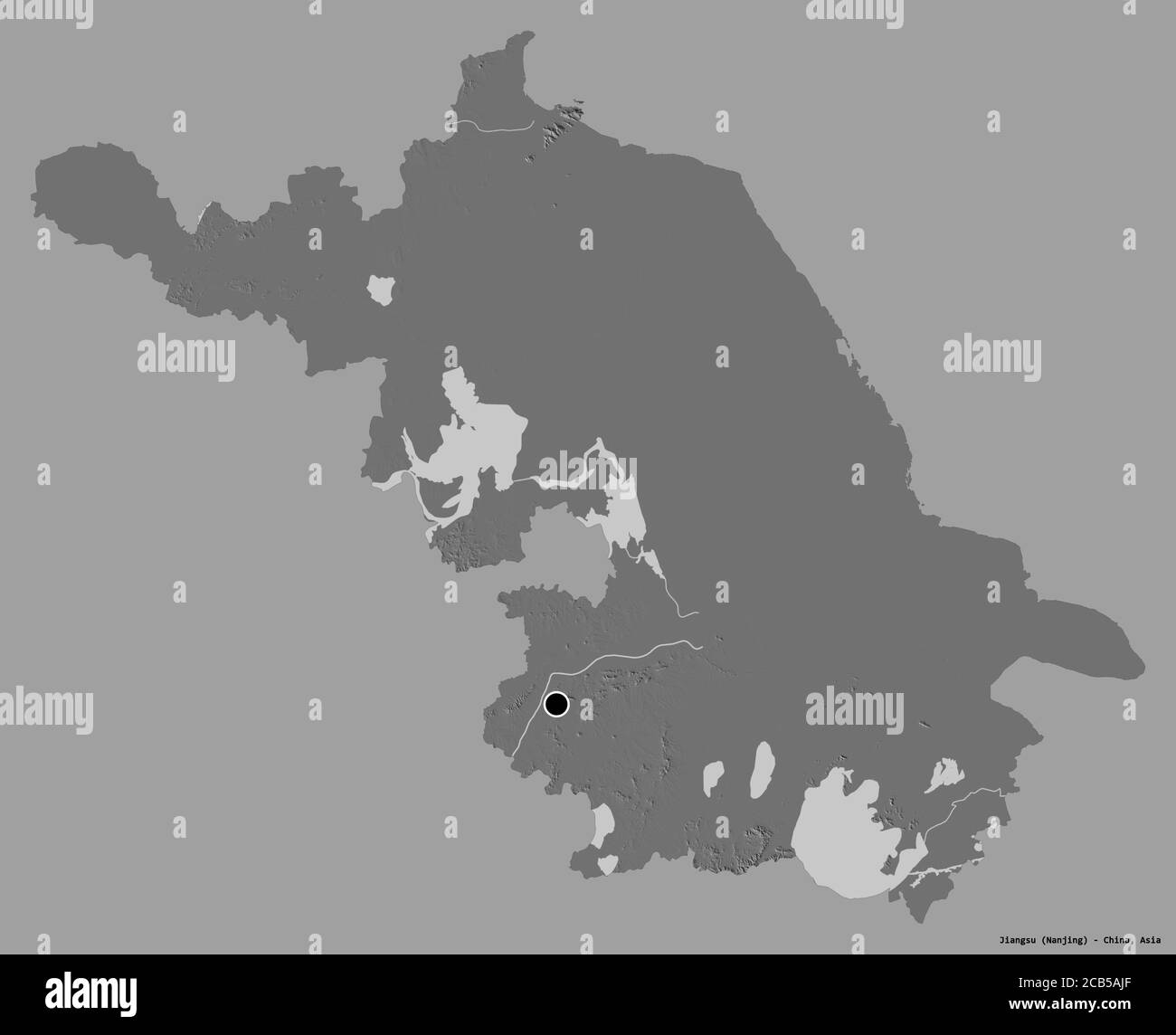 Shape of Jiangsu, province of China, with its capital isolated on a ...