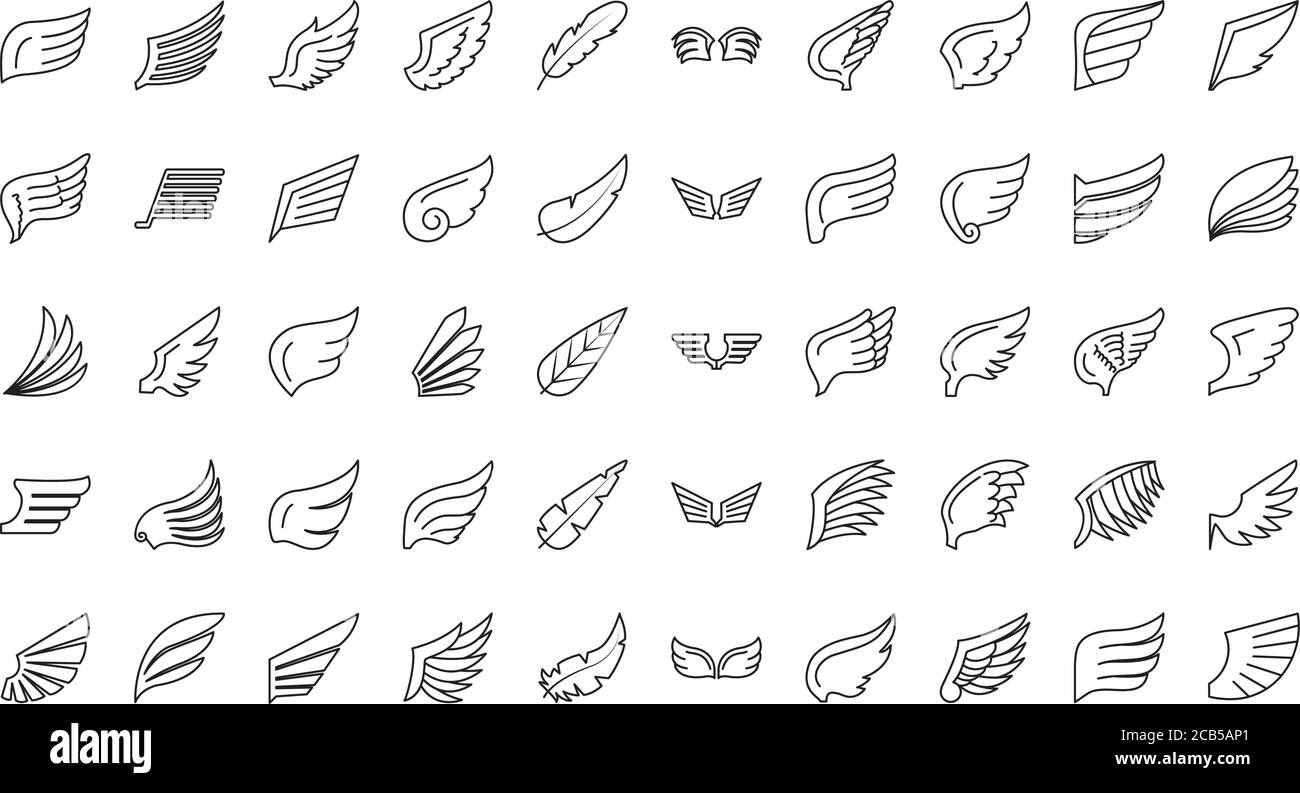 wings icon set over white background, line style, vector illustration ...
