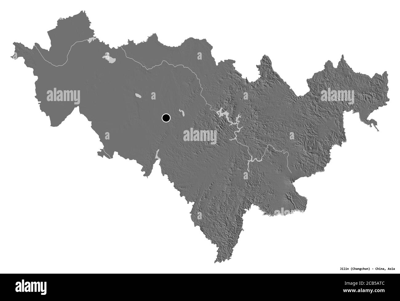 Shape of Jilin, province of China, with its capital isolated on white ...