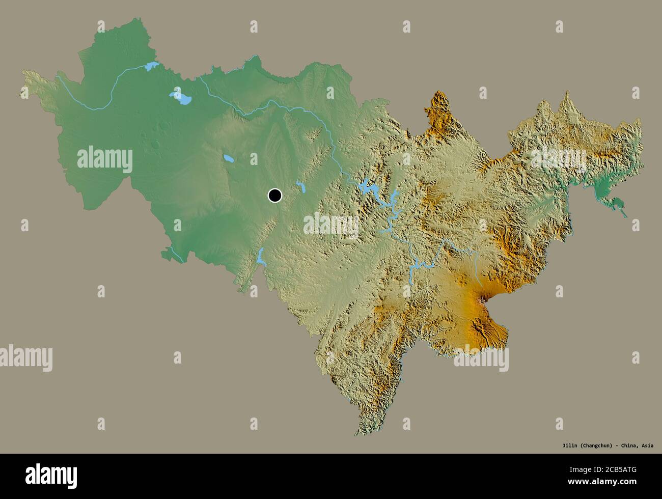 Shape of Jilin, province of China, with its capital isolated on a solid ...